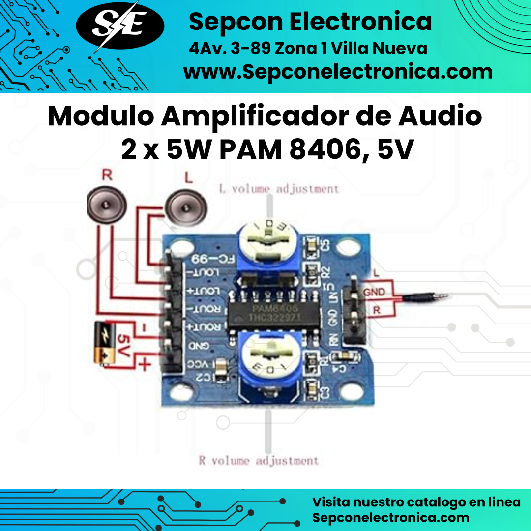 Modulo amplificador de audio PAM 8640 2 X 5W, 5v – Sepcon Electrónica